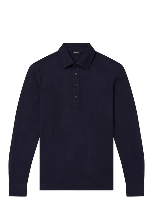 Zegna Cotton And Silk-blend Piqué Polo Shirt - Blue