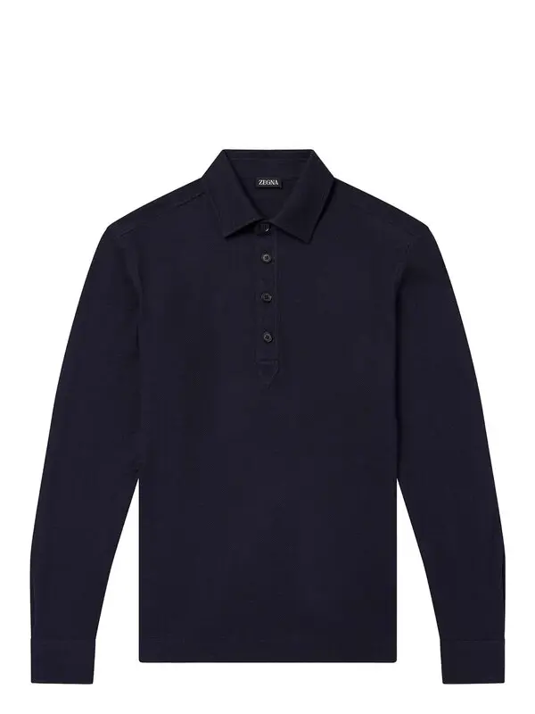 Zegna Cotton And Silk-blend Piqué Polo Shirt - Navy