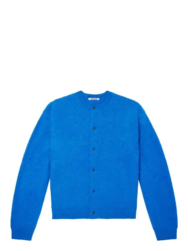 Auralee Garment-dyed Baby Alpaca Cardigan - Blue