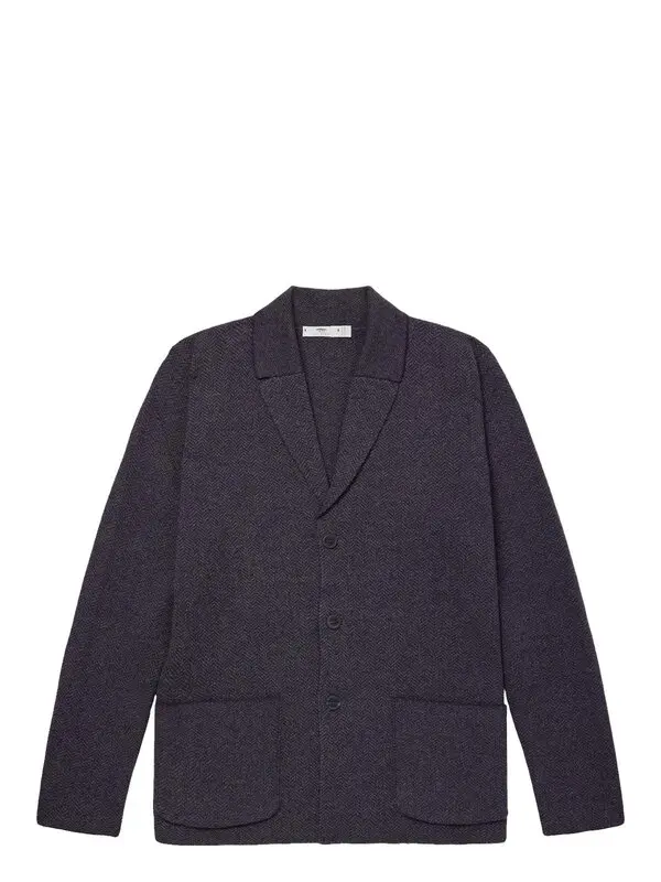 Inis Meáin Merino Wool Herringbone Cardigan - Gray