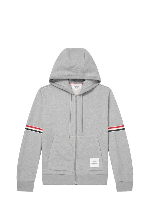 Thom Browne Cotton-piqué Zip-up Hoodie - Gray
