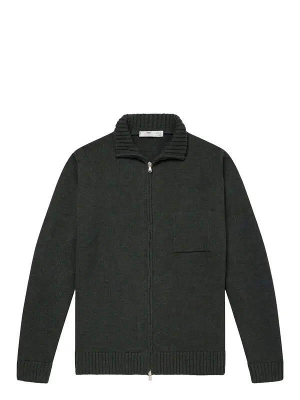Inis Meáin Wool And Linen-blend Zip-up Cardigan - Green