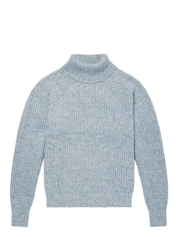 Inis Meáin Boatbuilder Ribbed Cashmere Roll Neck Sweater - Blue