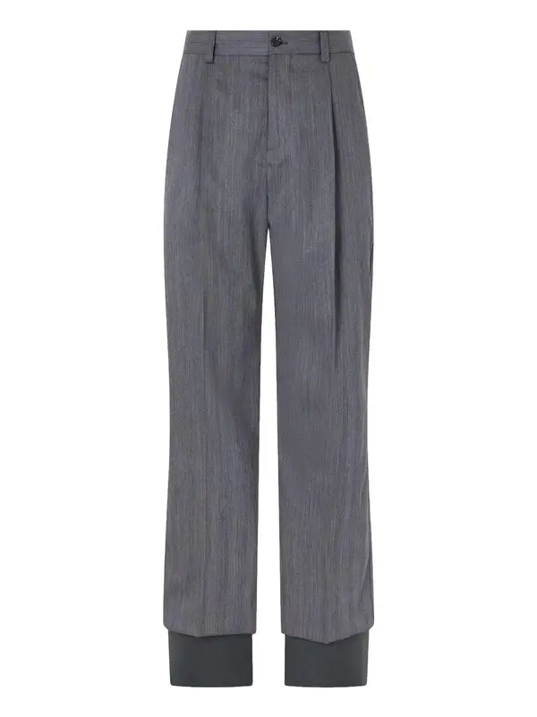 Valentino Garavani Straight-leg Pleated Herringbone Virgin Wool Trousers - Gray