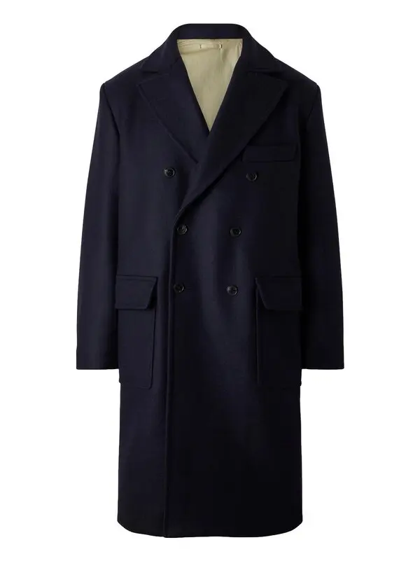 FORTELA Double-breasted Wool Overcoat - Blue