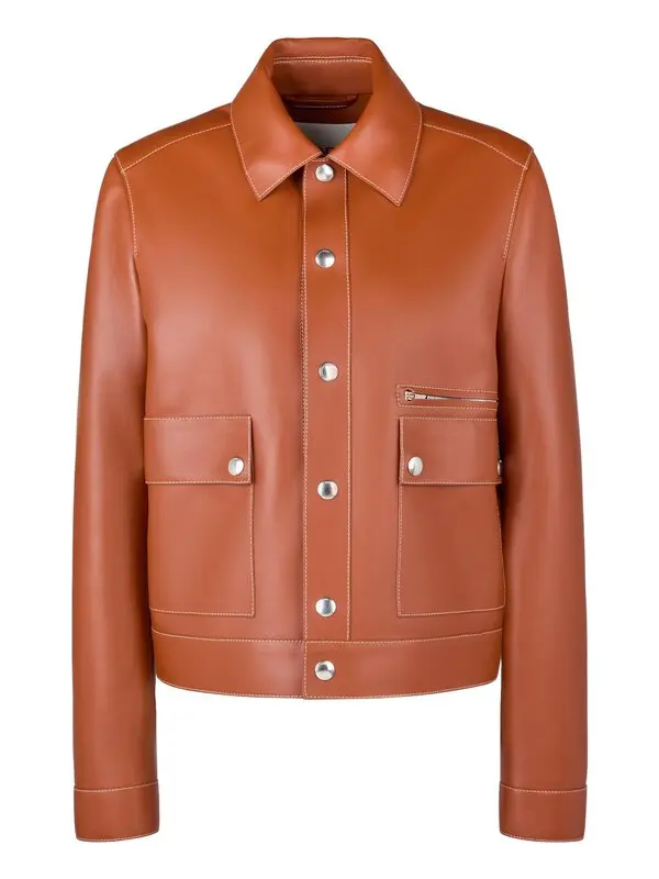 TOD'S Leather Jacket With Embroidered Monogram - Orange