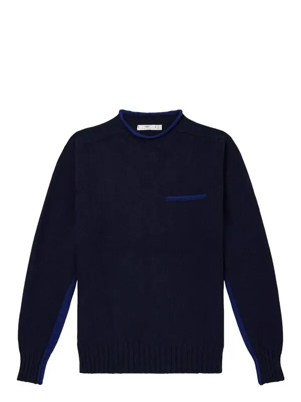 Inis Meáin Wool Sweater With Mock Pocket And Contrast Detailing - Blue