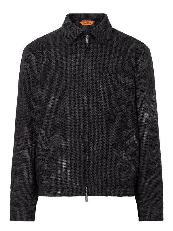 Barena Venezia Garment-dyed Houndstooth Wool Blouson Jacket - Black