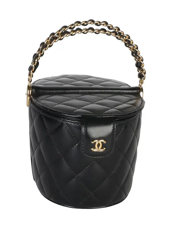 Chanel Shiny Quilted Calfskin Double Sided Top Handle Vanity Bag - Black