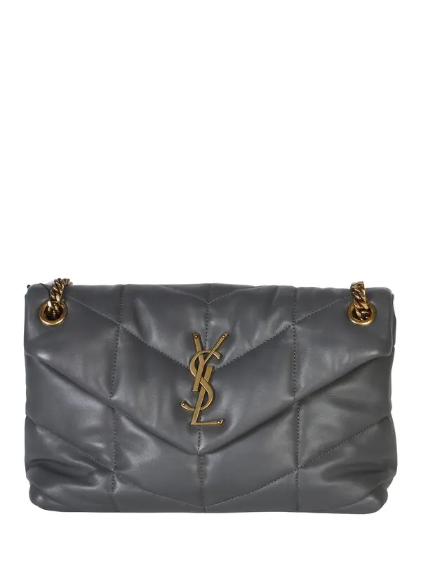Saint Laurent Quilted Lambskin Loulou Puffer Chain Satchel - Gray