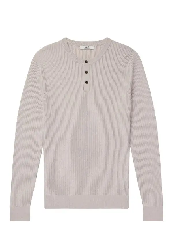 Mr P. Ribbed Wool & Cashmere Blend Henley Sweater - Gray