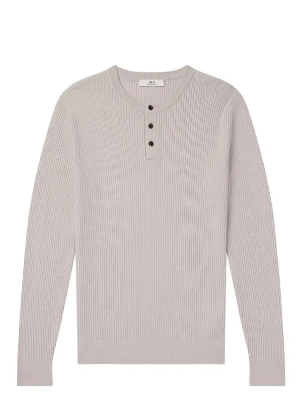 Mr P. Ribbed Wool And Cashmere Henley Sweater - Stone