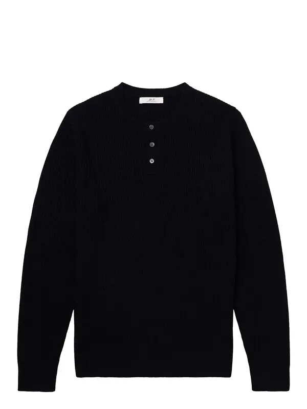 Mr P. Ribbed Wool And Cashmere Henley Sweater - Black