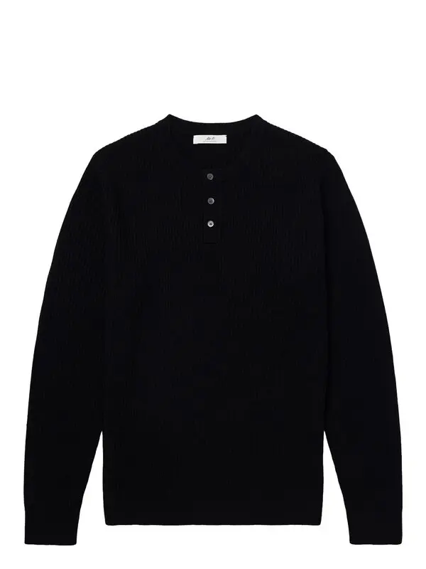 Mr P. Ribbed Wool And Cashmere Blend Henley Sweater - Black