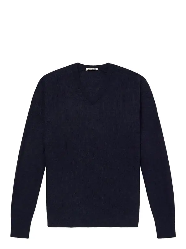Auralee V-neck Alpaca-blend Sweater - Blue