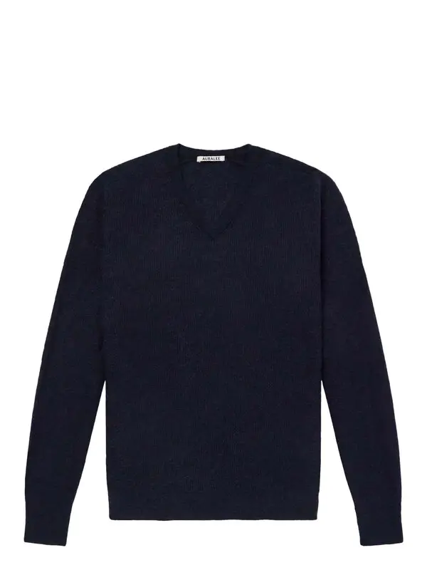 Auralee V-neck Alpaca-blend Sweater - Navy