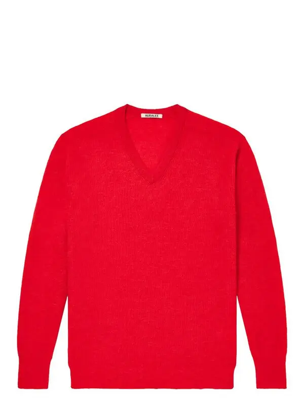 Auralee Baby Suri Alpaca-blend V-neck Sweater - Red