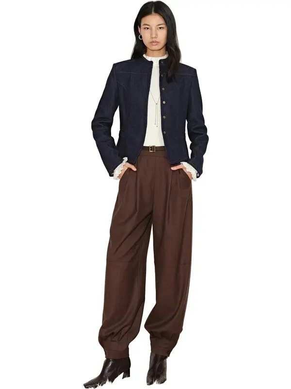 Fabrique Ivy Herringbone Cinched Waist Jacket - Blue