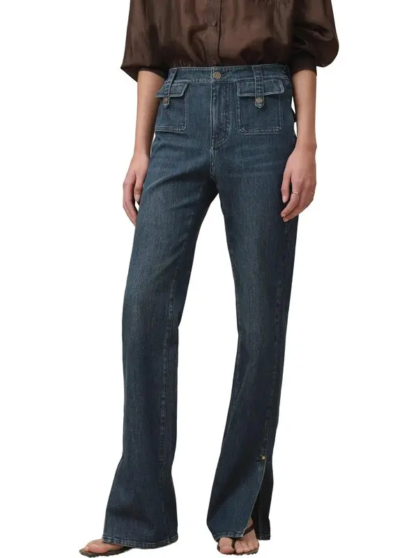 Fabrique Coco Slit Hem Flared Jeans In Cotton Denim - Blue