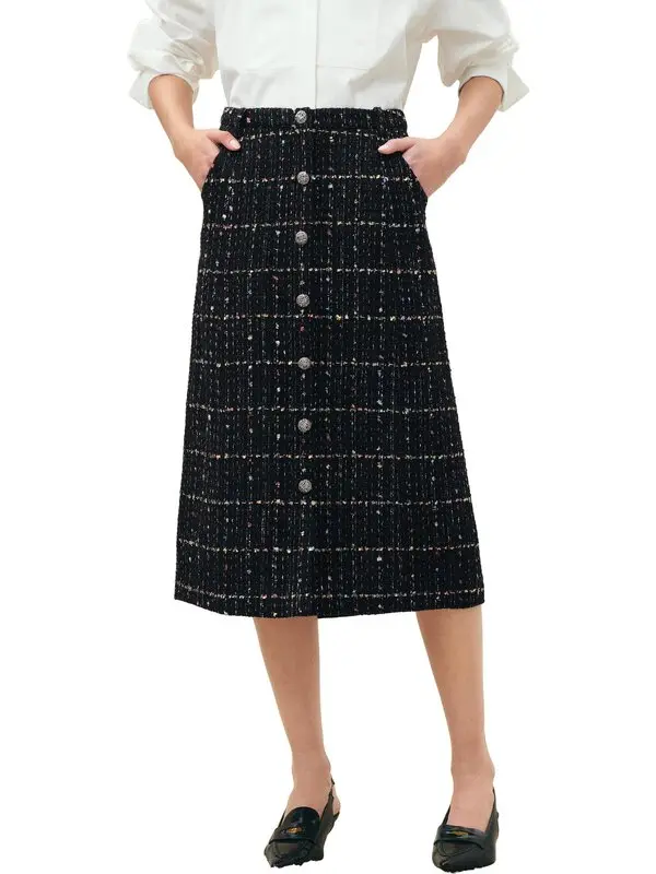 Fabrique Eleanor Tweed Skirt With Metallic Flecks - Black
