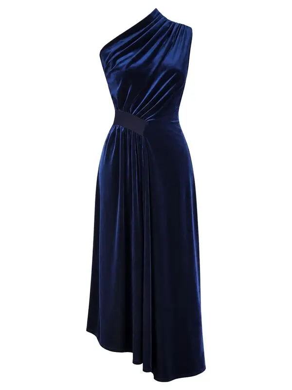 ME & THEE Skyla One Shoulder Velvet Dress - Blue