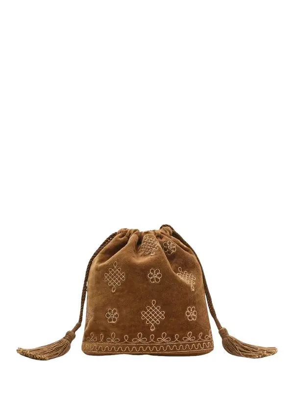 Rixo Orla Waffle Soutache Embroidery Regular Bag - Brown