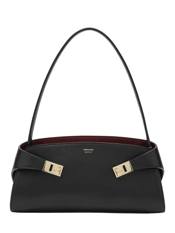 FERRAGAMO Burgundy Calfskin Shoulder Bag - Black