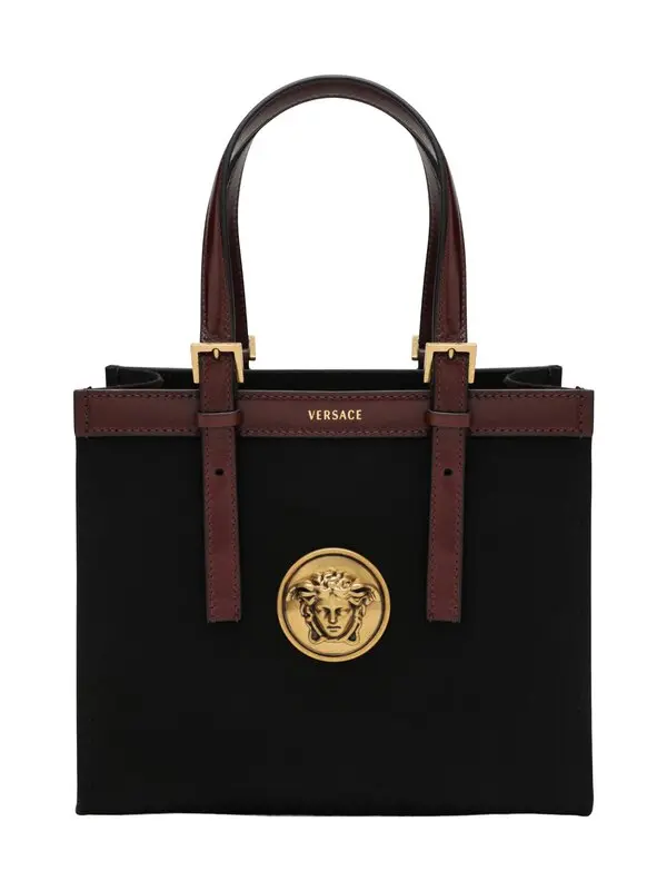 Versace Canvas Mini Shopper Bag With Medusa Hardware - Black