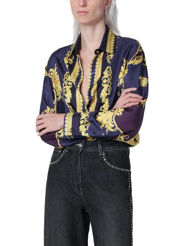 Versace Barocco Silk Twill Shirt - Blue