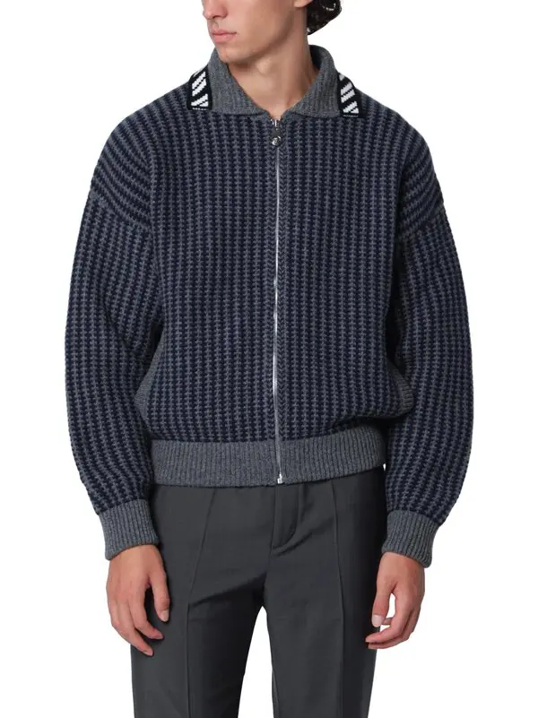 Versace Dark Wool Zip-up Cardigan - Grey