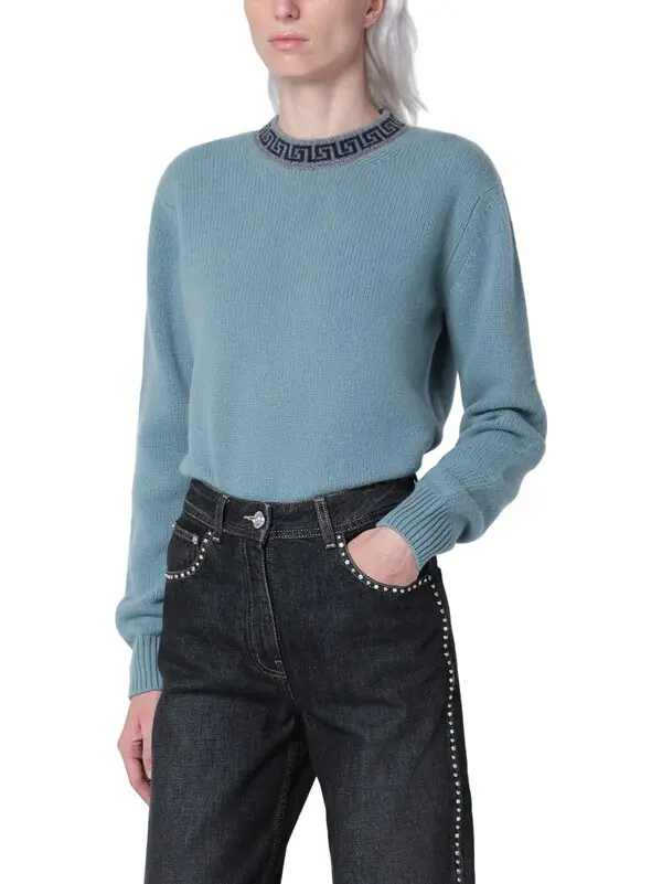 Versace Wool And Cashmere Crewneck Sweater - Light Blue