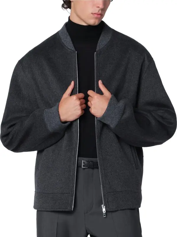 Soft Goat Dark Wool And Cashmere Bomber Jacket - Grey