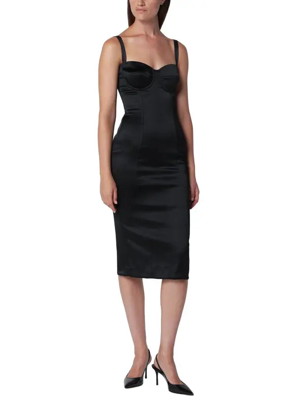 Dolce & Gabbana Satin Bustier Midi Dress - Black