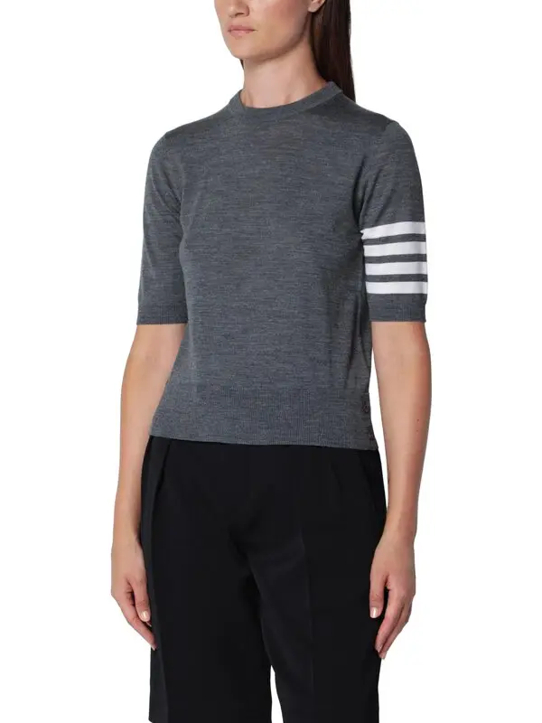Thom Browne Virgin Wool Sweater With 4-bar Detail - Grey