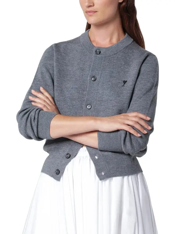 AMI Paris De Cœur Wool Cardigan - Grey