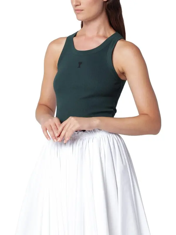 AMI Paris Ribbed Tank Top With De Coeur Embroidery - Green