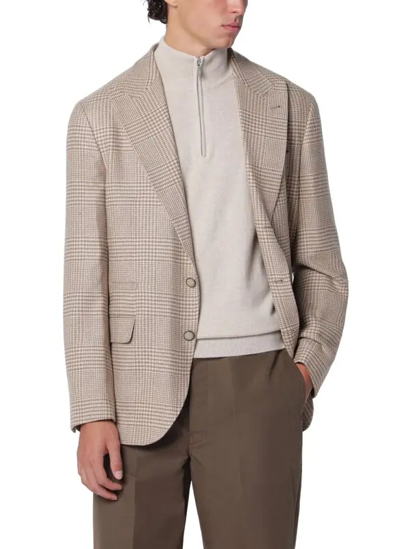 Brunello Cucinelli Single-breasted Prince Of Wales Check Jacket - Beige