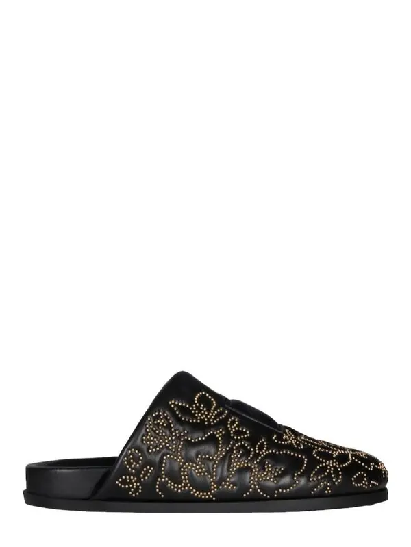 Givenchy Leather Studded Flat Mules - Black/gold