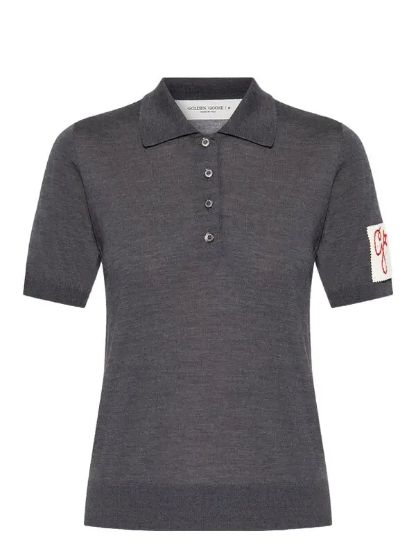 GOLDEN GOOSE Merino Wool Polo Shirt With Logo Patch - Black