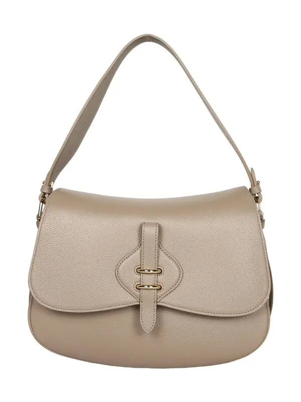 COCCINELLE Flap Shoulder Bag With Letter Logo - Beige