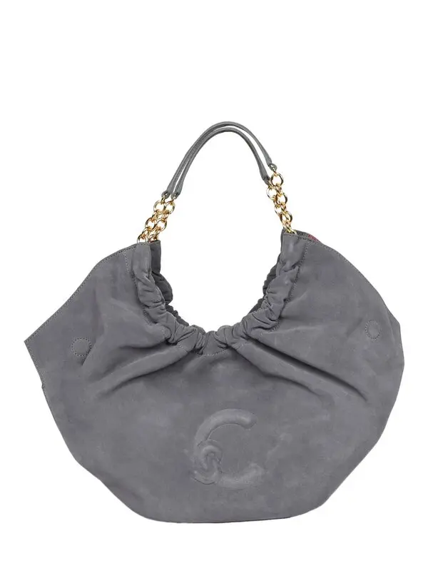 COCCINELLE Suede Handbag With Logo Embellishment And Chain Strap - Grey
