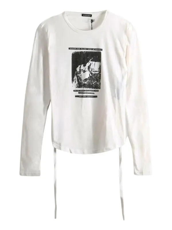 ANN DEMEULEMEESTER Long Sleeve T-shirt With Graphic Print And Drawstring Detail - Ivory