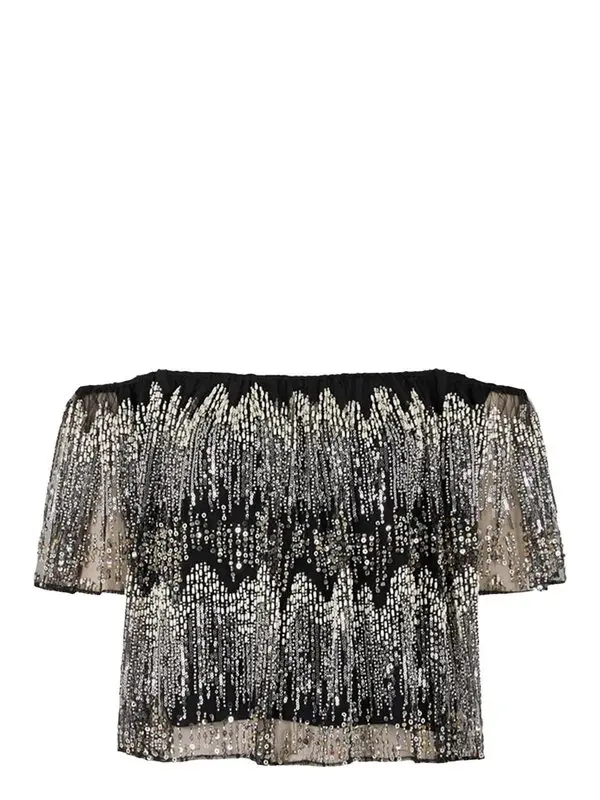 Rabanne Sequined Off-the-shoulder Short-sleeve Top - Black