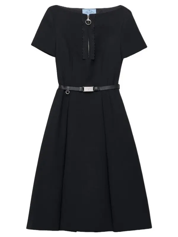 Prada Embroidered Natté Fabric Mini Dress - Black