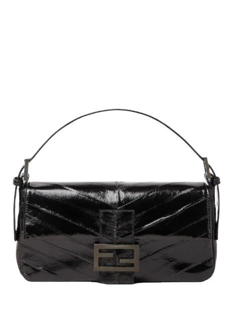 Fendi Baguette 26424 Inlaid Hagfish Leather Bag - Black