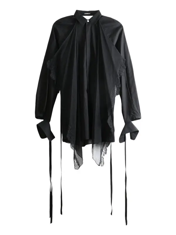 ANN DEMEULEMEESTER Deconstructed Lace Trim Shirt - Black