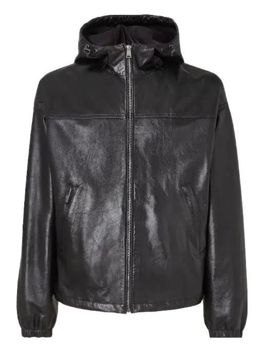 Fendi Nappa Leather Blouson With Drawstring Hood - Black