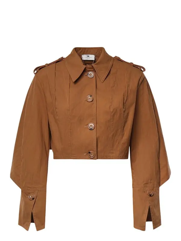 Elisabetta Franchi Cropped Utility Jacket With Lapel Collar And Epaulettes - Camel