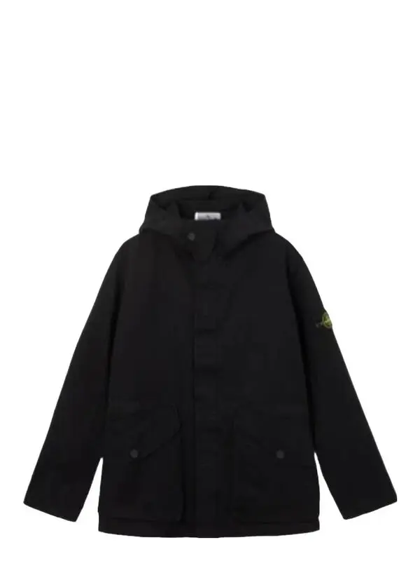 Stone Island Hooded Jacket With Anti-drop Finish - Black