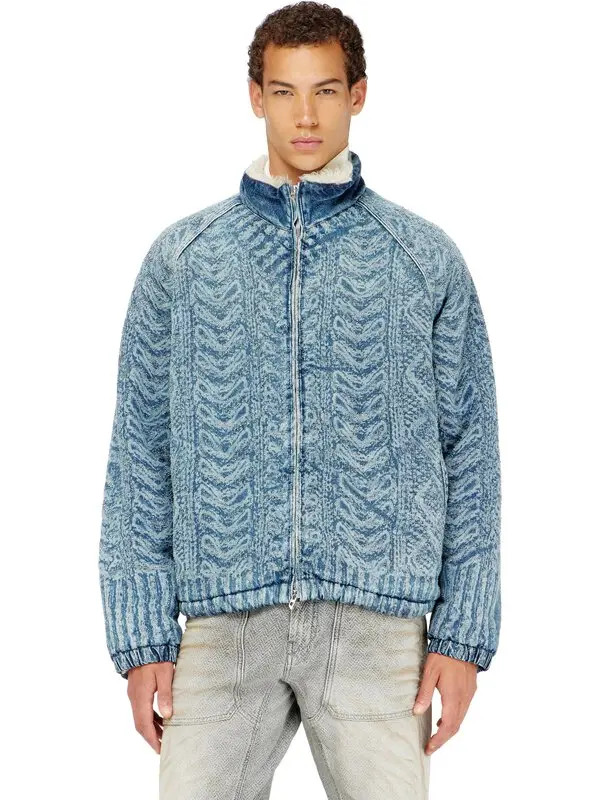 DIESEL® Cable-knit Effect Denim Jacket With Plush Lining - Blue